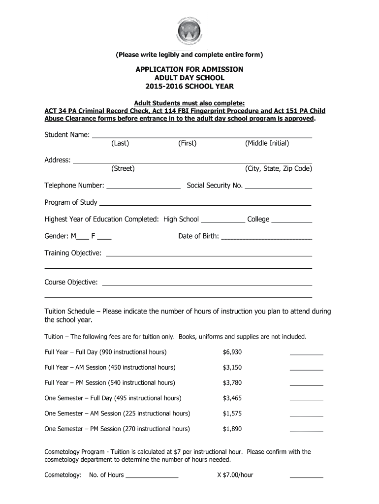 Fillable Online westerncenter Adult Day School Application - Western ...