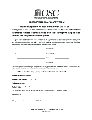Fillable Online INFORMATION RELEASE CONSENT FORM To protect your ...
