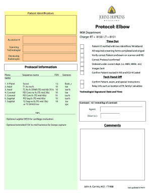 Fillable Online rad jhmi Protocol: Elbow Arthrogram Fax Email Print - pdfFiller