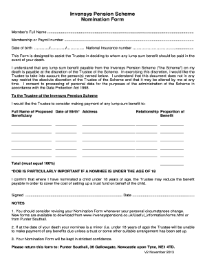 Fillable Online invensyspensions co Invensys Pension Scheme Nomination ...
