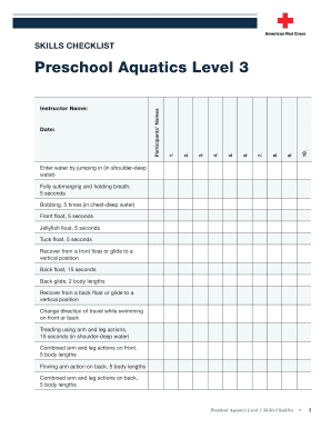 Fillable Online Skills Checklists - Preschool Aquatics Level 3. Skills ...