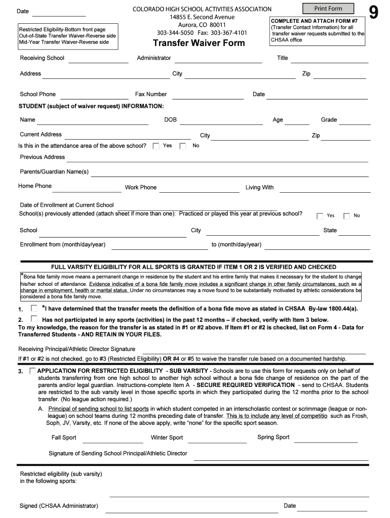 Fillable Online fch psdschools Transfer Waiver bFormb Fax Email Print ...