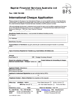 Fillable Online International Cheque Application - BFS Fax Email Print ...