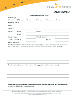 Fillable Online Environment Incident form - Camden Airport Fax Email ...