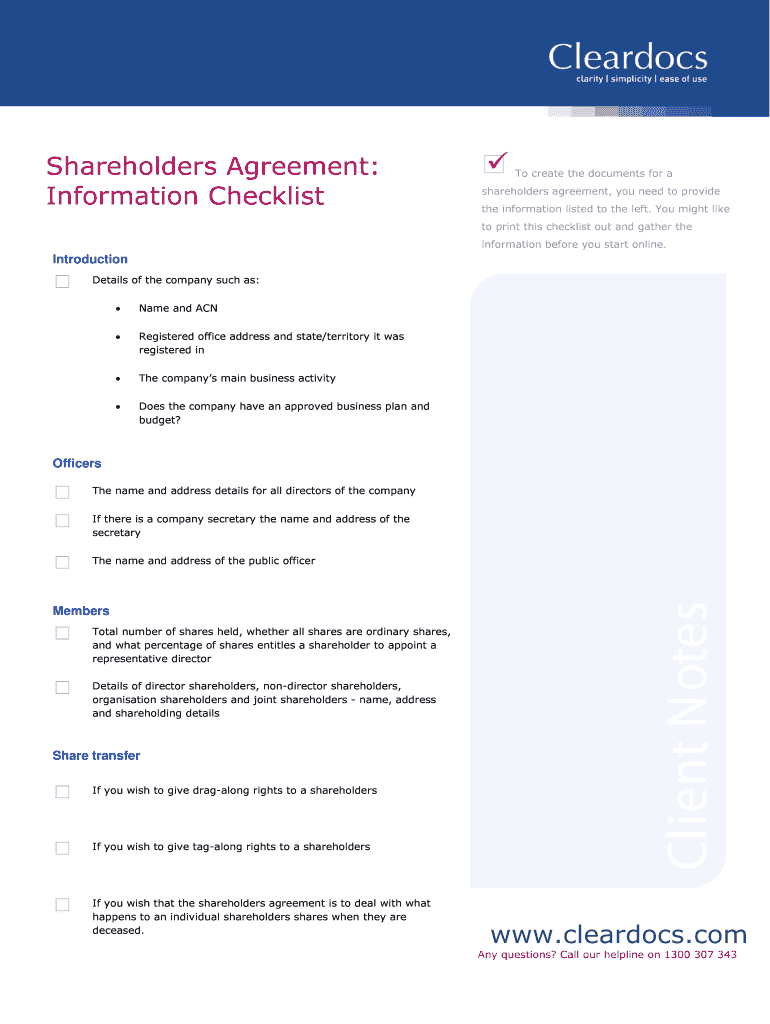 Fillable Online Shareholders Agreement: Fax Email Print - pdfFiller