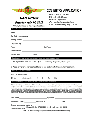Fillable Online 2012 ENTRY APPLICATION CAR SHOW - bHomesteadb Fax Email ...