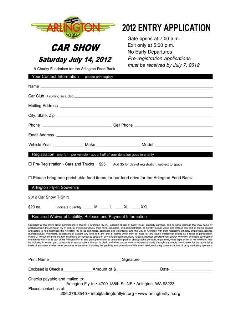 Fillable Online 2012 ENTRY APPLICATION CAR SHOW - bHomesteadb Fax Email ...