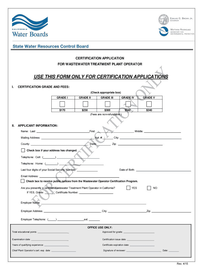 Fillable Online swrcb2 swrcb ca USE THIS FORM ONLY FOR CERTIFICATION ...