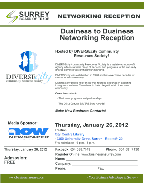 Fillable Online Business to Business Networking Reception - DIVERSEcity ...