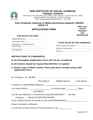 Fillable Online tuljapur tiss Application bFormb - TISS Tuljapur - Tata ...