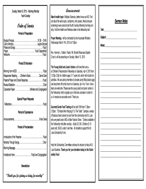 Fillable Online Youth Sunday Sermon Notes Order of Service ...