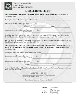 Fillable Online lfme Mobile Home Permit Application - Livermore Falls ...