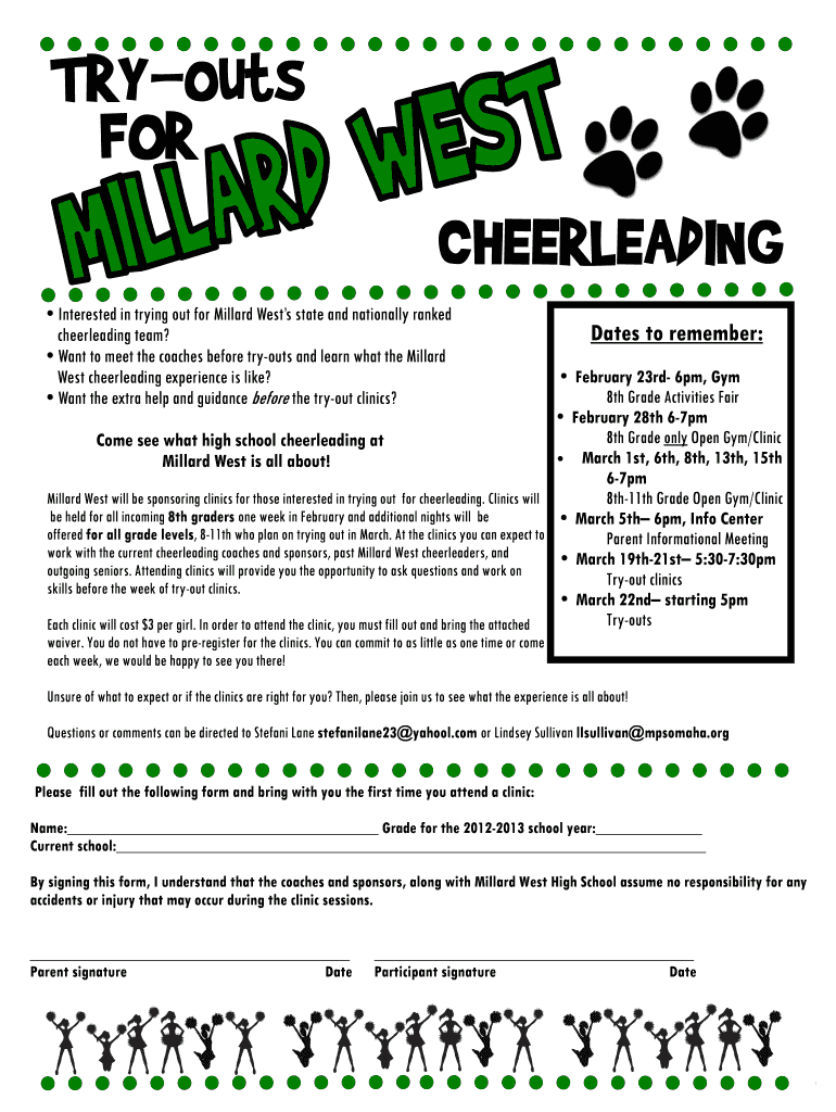 Fillable Online mps grms schoolfusion TRY-outs FOR CHEERLEADING Fax ...