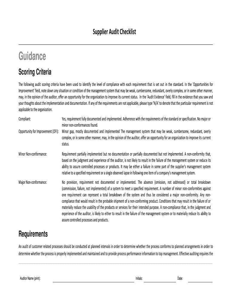 Fillable Online The following audit scoring criteria have been used to ...