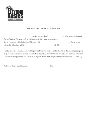 Fillable Online INSURANCE BILL AUTHORIZATION FORM Fax Email Print ...