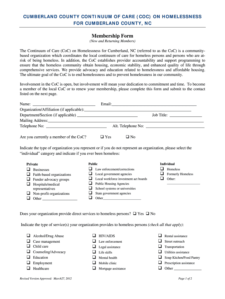 Fillable Online cumberlandcountycoc coc membership formdocx ...
