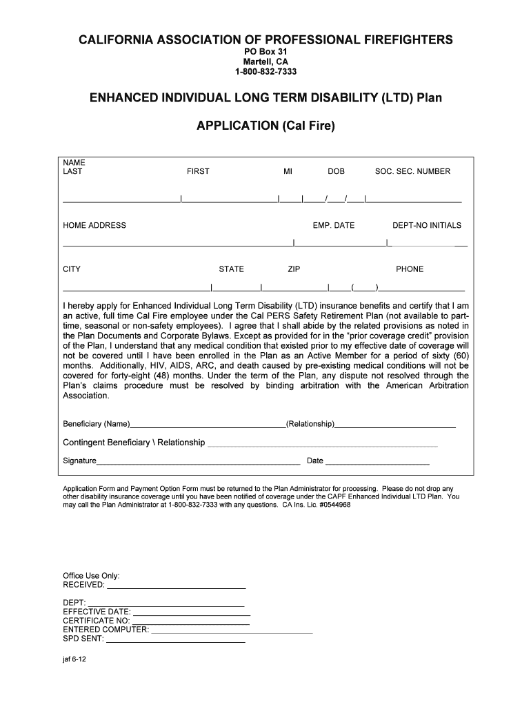 Fillable Online capf ENHANCED INDIVIDUAL LONG TERM DISABILITY LTD Plan ...