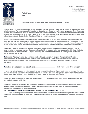 Fillable Online TENNIS ELBOW SURGERY POSTOPERATIVE INSTRUCTIONS Fax ...