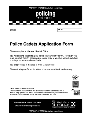 Fillable Online burtonborough wrekin sch Police Cadets Application Form ...