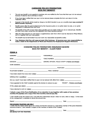 Fillable Online cheshirepolfed org Sick Pay Claim Form - Cheshire ...