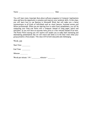 Typing Test - Fill Online, Printable, Fillable, Blank | pdfFiller