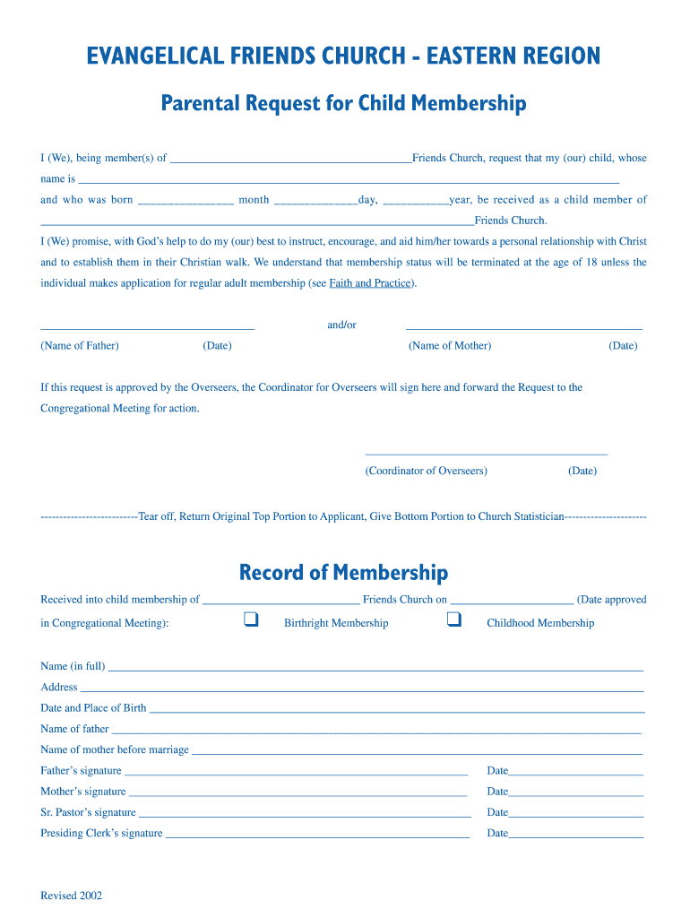 Fillable Online Child Membership Form Child Membership Form Fax Email ...