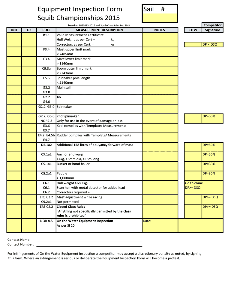 Fillable Online hyc Equipment Inspection Form Sail Squib Championships ...