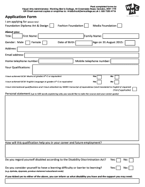 Fillable Online wmcollege ac Foundation Diplomas application guidance ...