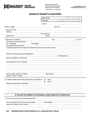 Fillable Online GOODS IN TRANSIT CLAIM FORM - Massy United Insurance ...