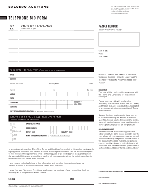 Fillable Online F TELEPHONE BID FORM - Salcedo Auctions Fax Email Print - pdfFiller