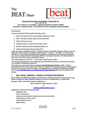 Fillable Online BEAT Sheet3April07doc Fax Email Print - pdfFiller