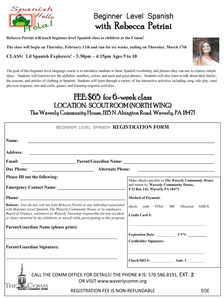 Fillable Online Waverlycomm Beginner Level Spanish Waverlycomm Fax