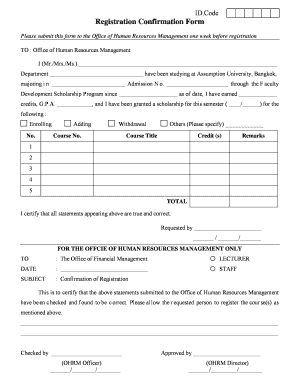 Fillable Online ohrm au Registration Confirmation Form - Assumption ...
