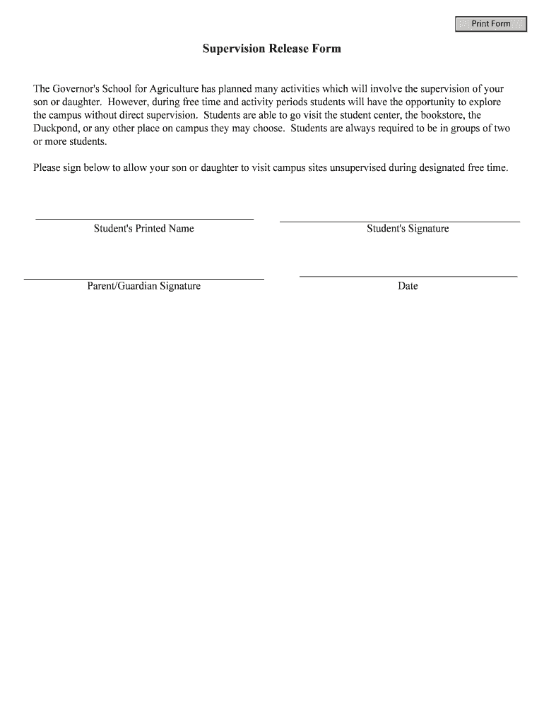 Fillable Online Supervision Release Form - Virginia Tech Fax Email ...