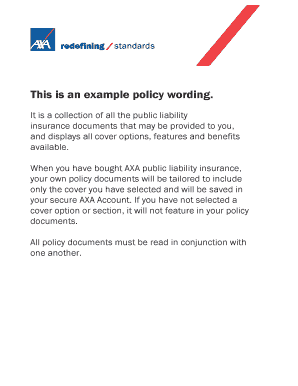 Fillable Online This is an example policy wording ...