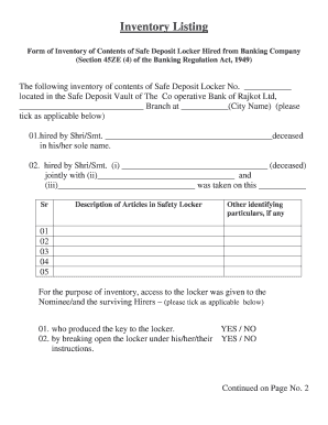 Fillable Online rajbank Inventory List of Locker - brajbankbbnetb Fax ...
