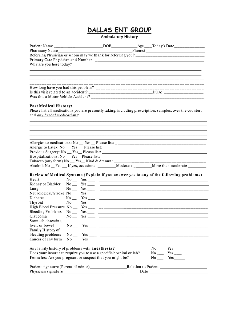 Fillable Online Dallas Otolaryngology Associates - Dallas ENT Group Fax ...