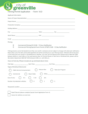 Fillable Online Filming Permit Application Form 16D - CivicPlus Fax ...