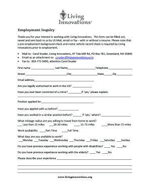 Fillable Online Employment Inquiry - Living Innovations Fax Email Print ...