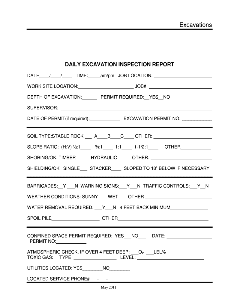 Fillable Online DAILY EXCAVATION INSPECTION REPORT Fax Email Print ...