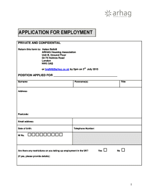 Fillable Online arhag co Form AP2(A) - Application for Employment. Form ...