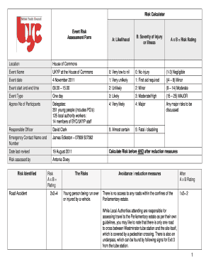 Fillable Online ukyouthparliament org Risk Calculator Event Risk ...