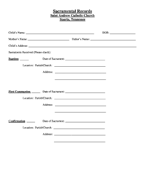 Fillable Online Sacrament Records Form - St. Andrew Catholic Church Fax ...
