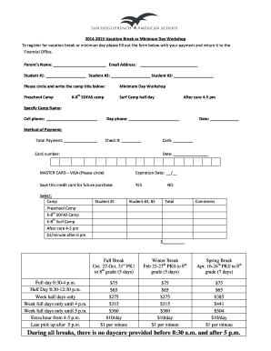 Fillable Online sdfrenchschool 20142015Vacation Break or Minimum Day ...