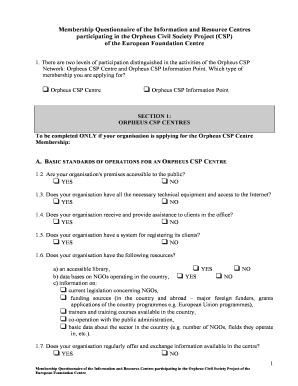 Fillable Online poradnik ngo Membership Questionnaire of the ...