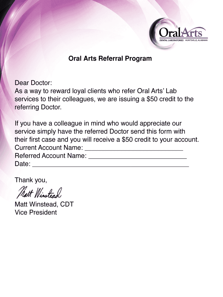 Fillable Online Doctor Referral Form - Oral Arts Dental Laboratories ...
