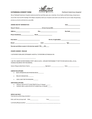 Fillable Online EUTHENASIA CONSENT FORM Parkland Veterinary Hospital ...