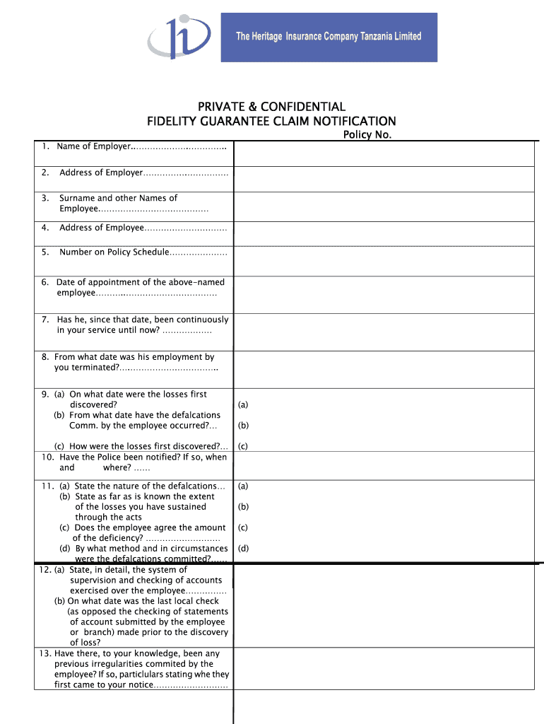 Fillable Online FIDELITY GUARANTEE CLAIM FORM MODIFICATION Fax Email Print - pdfFiller