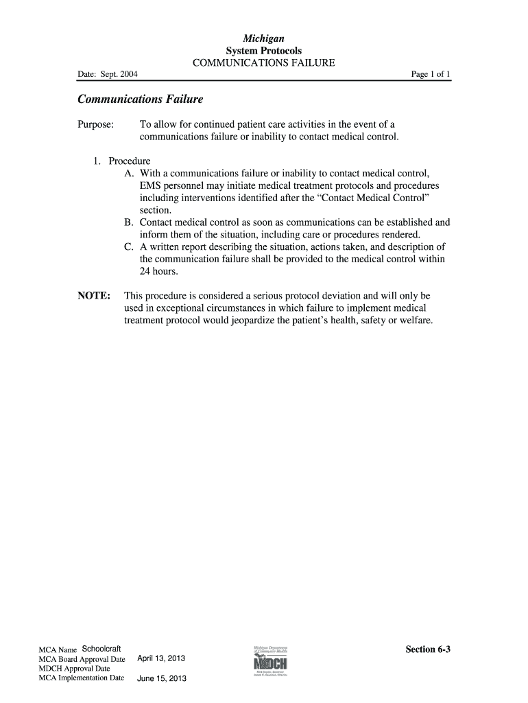 Fillable Online COMMUNICATIONS FAILURE Fax Email Print - pdfFiller