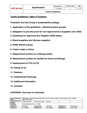 Fillable Online Specification Textile Guidelines: Table of Contents ...